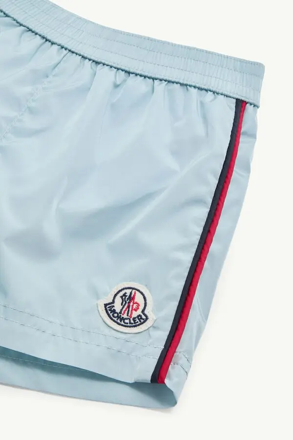 Moncler Tricolour-trimmed Swim Shorts - Light Blue