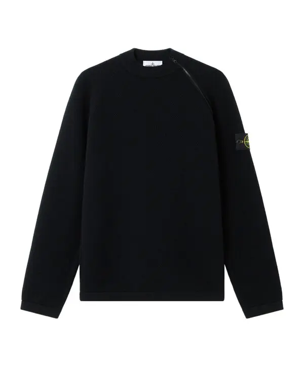 Stone Island Side-zip Logo-patch Jumper - Black