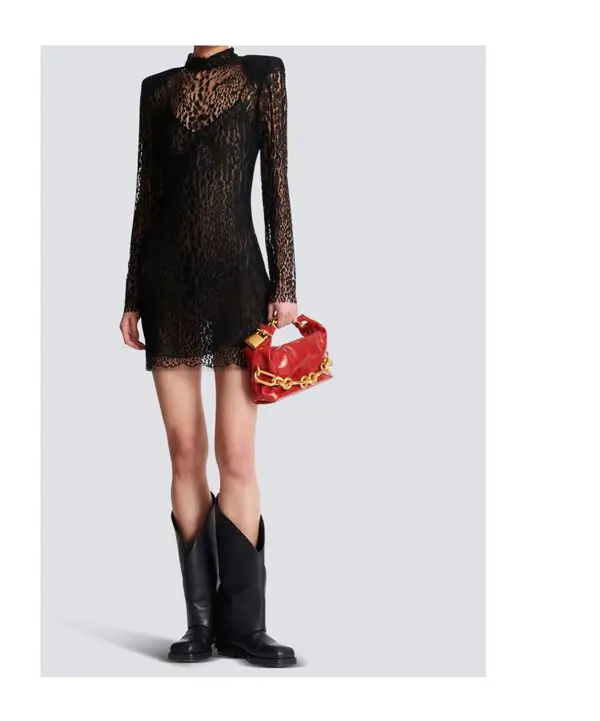 Balmain Leopard Pattern Lace Bodycon Dress