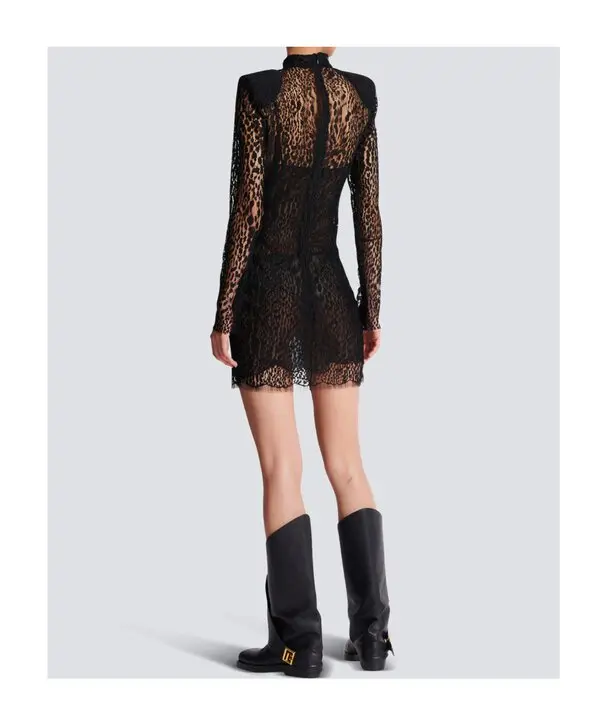 Balmain Leopard Pattern Lace Bodycon Dress