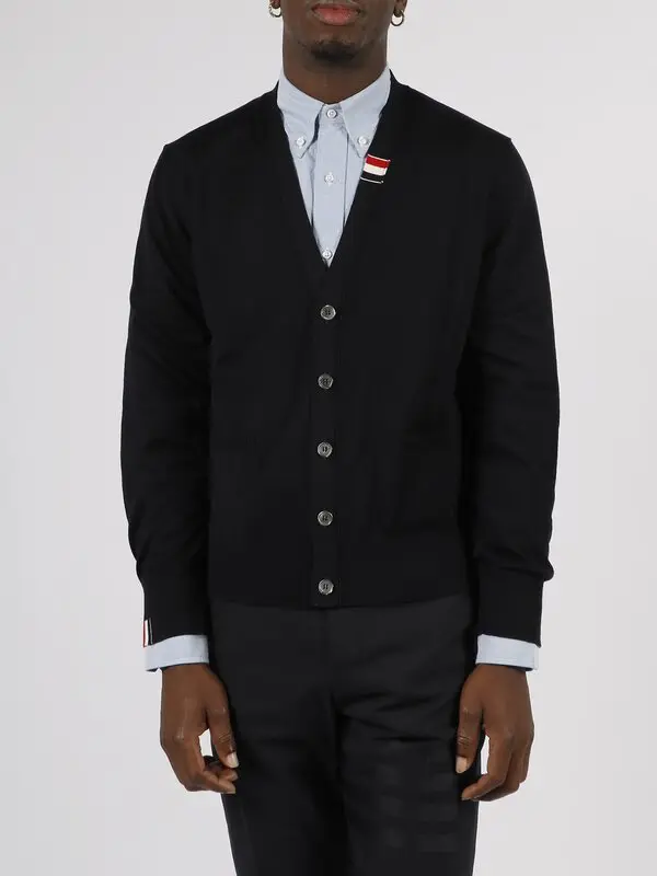 Thom Browne V-neck Knitted Cardigan With Stripes