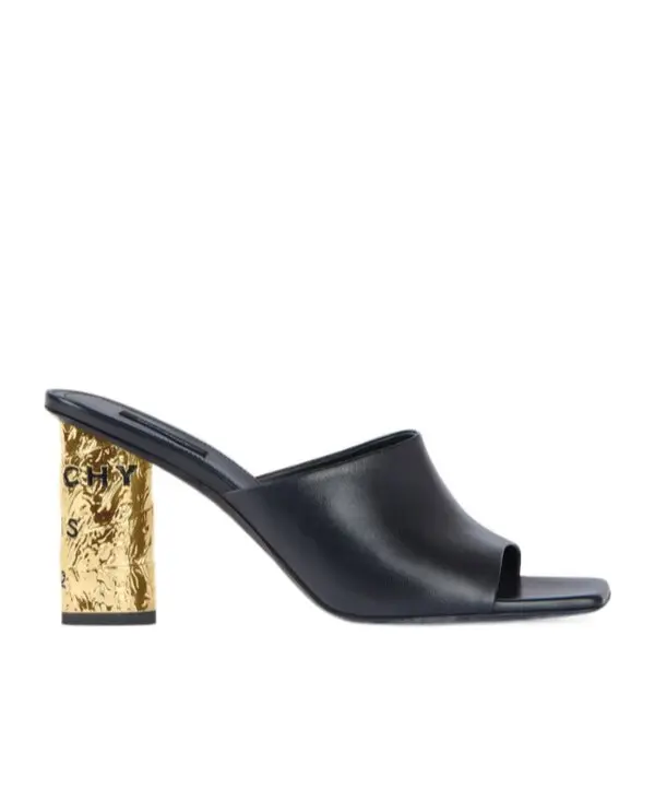 Givenchy Tape Heeled Mules With Gold Metal Heel - Black