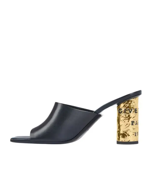 Givenchy Tape Heeled Mules With Gold Metal Heel - Black
