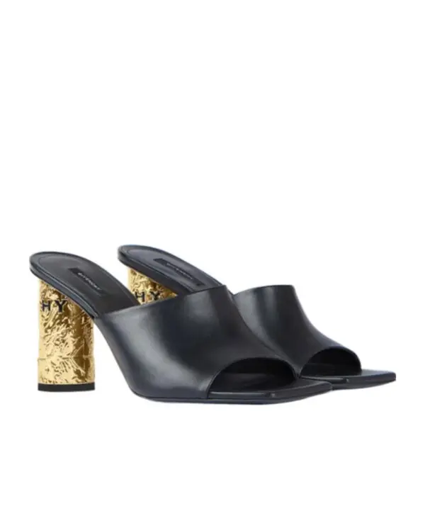 Givenchy Tape Heeled Mules With Gold Metal Heel - Black
