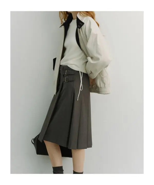 DUNST Buckled Pleated Midi Skirt