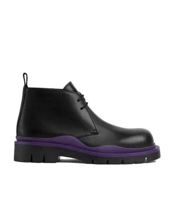 Bottega Veneta Leather Lace-up Boots With Purple Sole - Black
