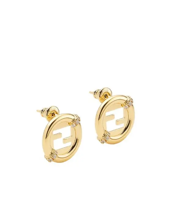Fendi Everround Embellished Earrings With Crystal Bezels - Golden