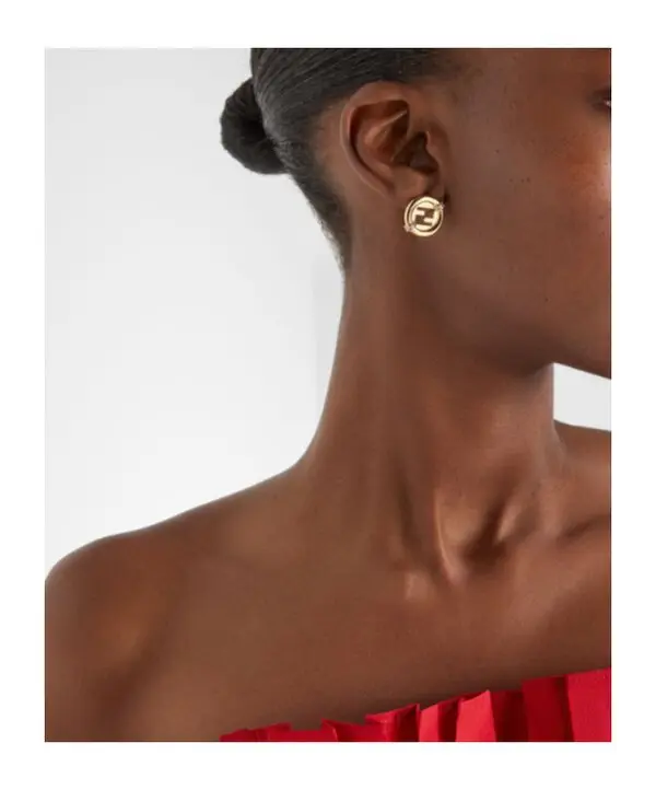 Fendi Everround Embellished Earrings With Crystal Bezels - Golden