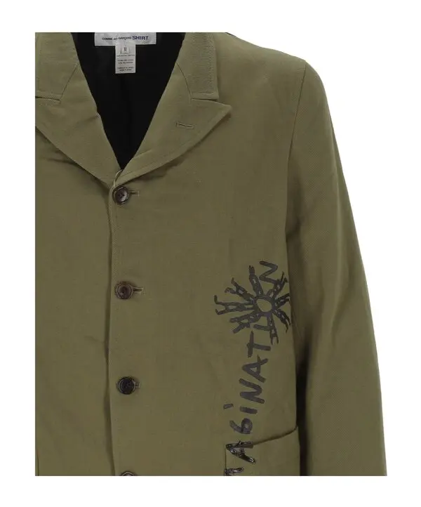 Comme Des Garçons Long-sleeved Suit Jacket With Printed Design - Green