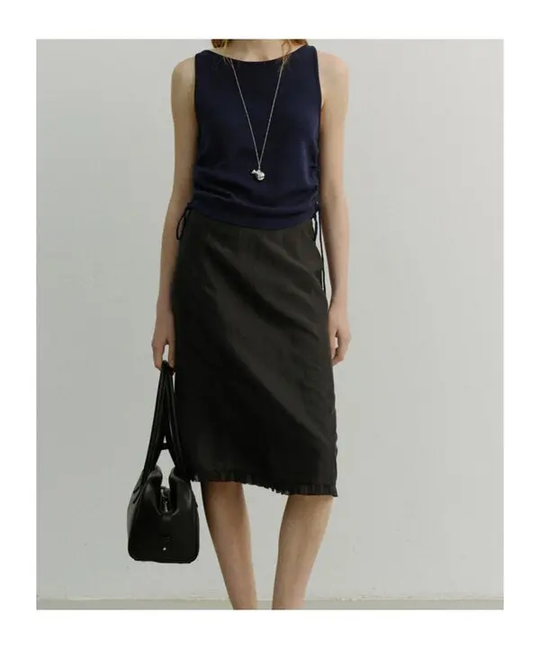 DUNST Sleeveless Knit Top With Drawstring Detail - Navy
