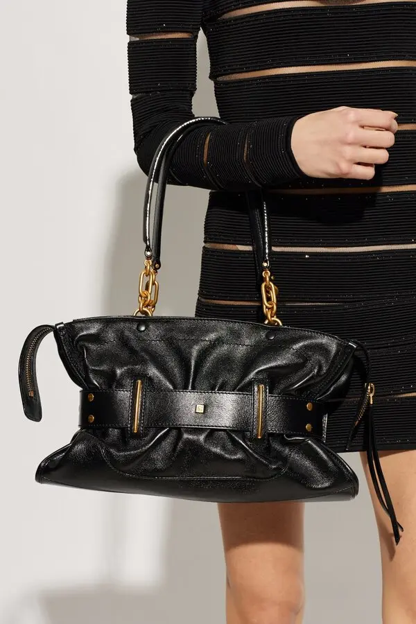 Balmain Anthem Buckled Shoulder Bag - Black