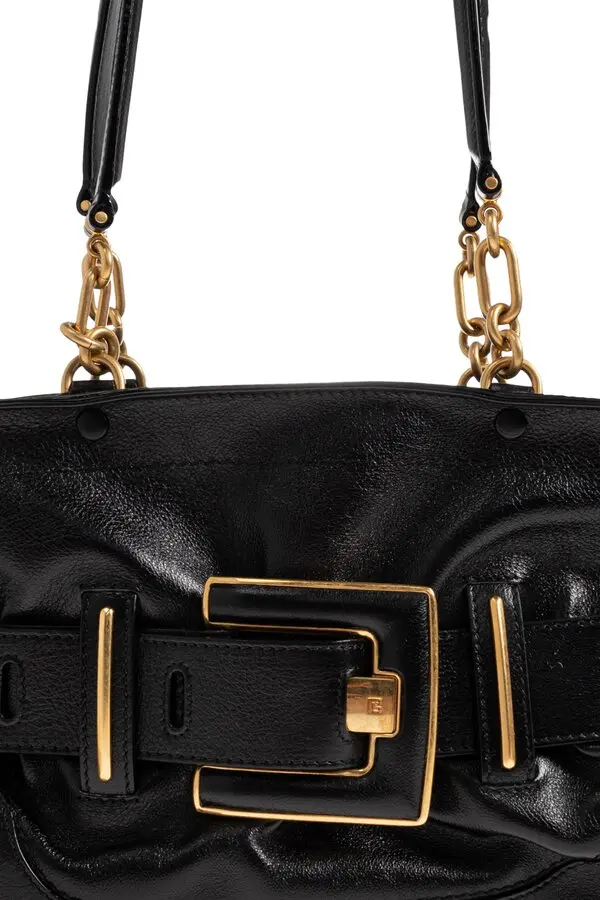Balmain Anthem Buckled Shoulder Bag - Black