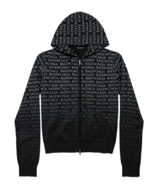 Balenciaga Logo Printed Zip-up Jacket - Black And White