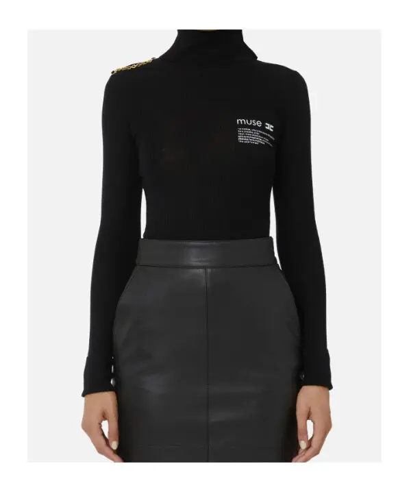 Elisabetta Franchi Turtleneck Knitted Top With Golden Hardware