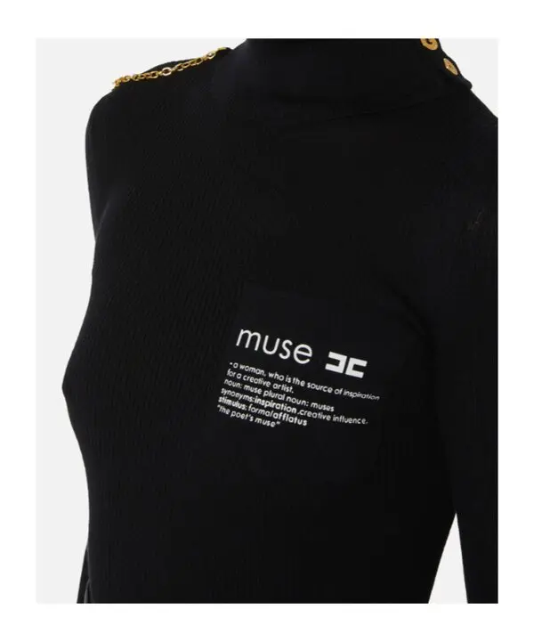 Elisabetta Franchi Turtleneck Knitted Top With Golden Hardware