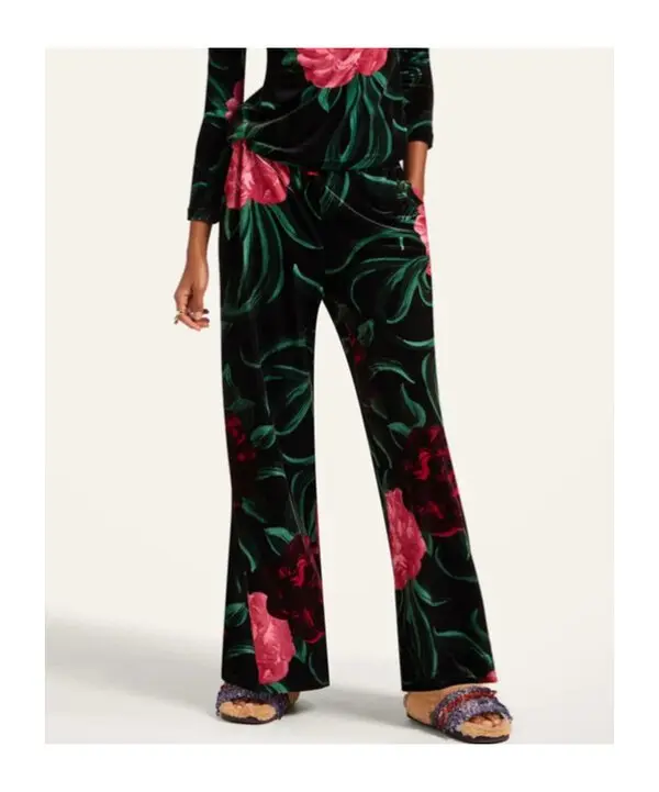 La DoubleJ Floral Velvet Palazzo Trousers - Black