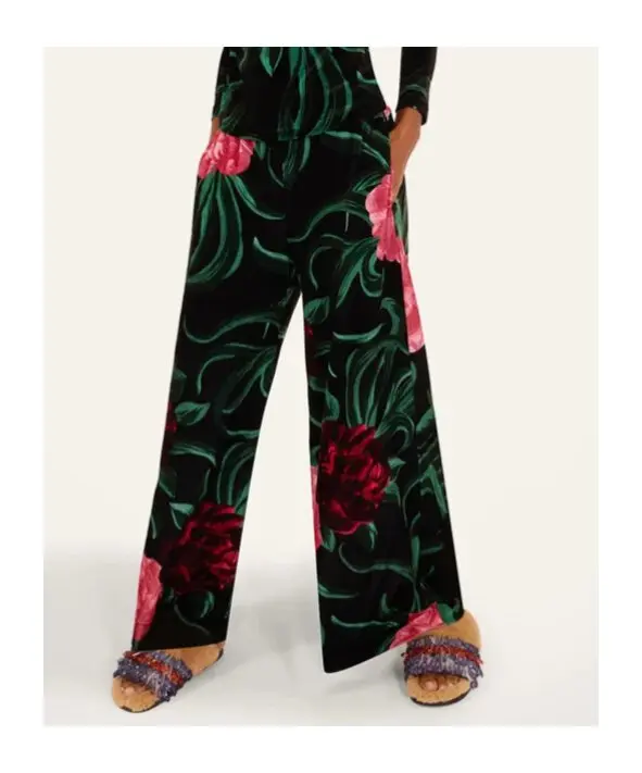 La DoubleJ Floral Velvet Palazzo Trousers - Black