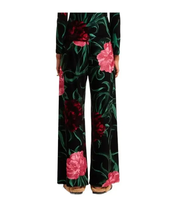 La DoubleJ Floral Velvet Palazzo Trousers - Black