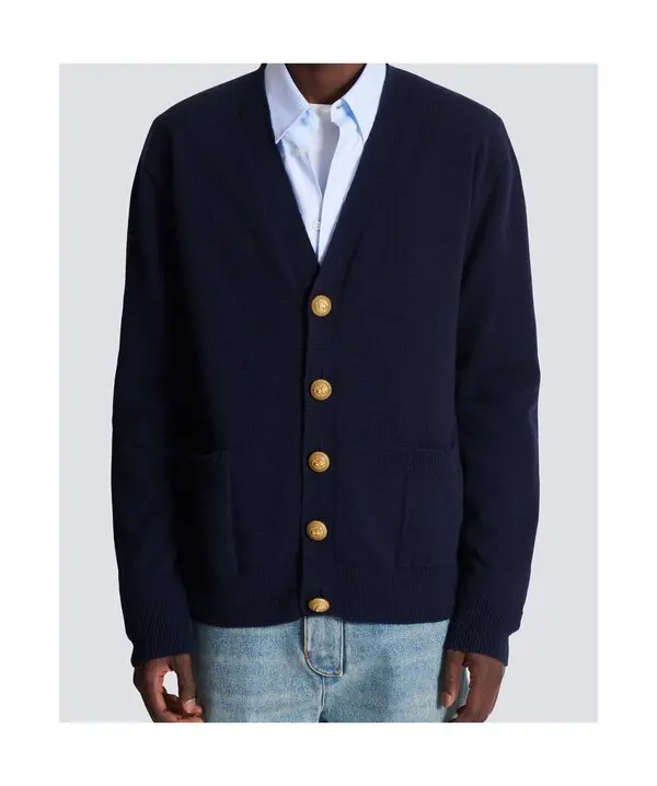 Balmain V-neck Cardigan With Gold Lion Buttons