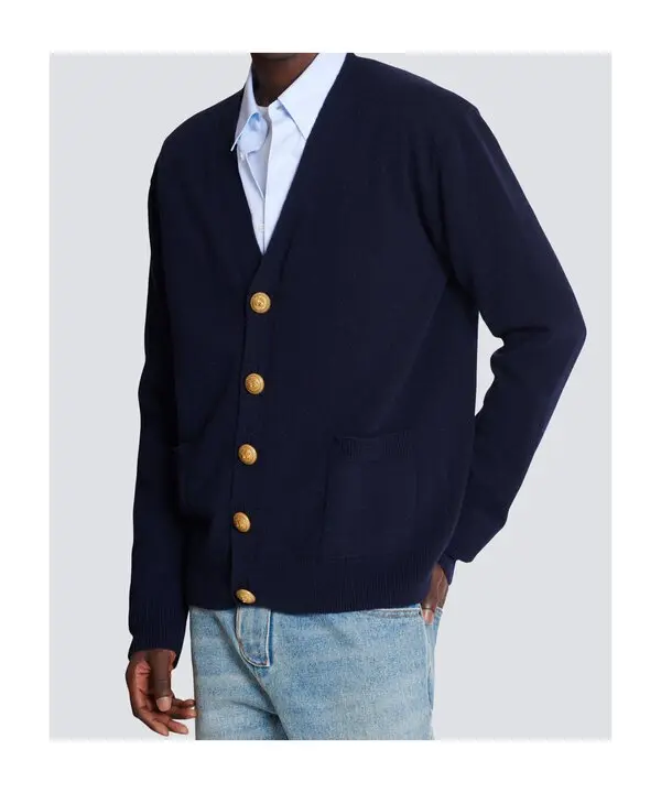 Balmain V-neck Cardigan With Gold Lion Buttons