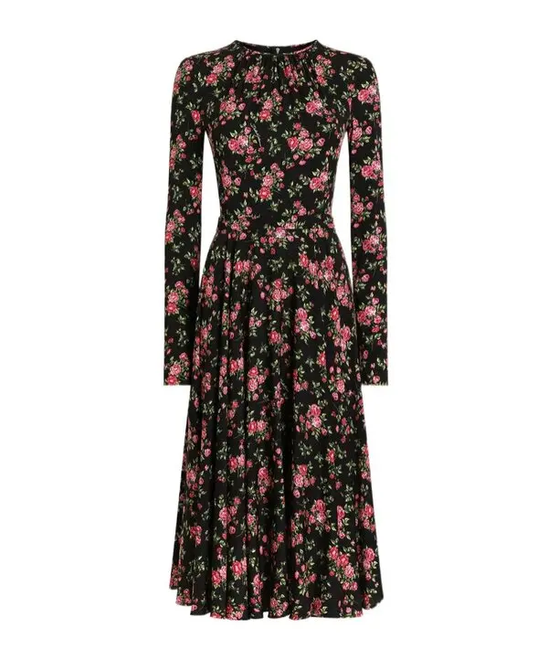 Dolce & Gabbana Floral Midi Dress - Black