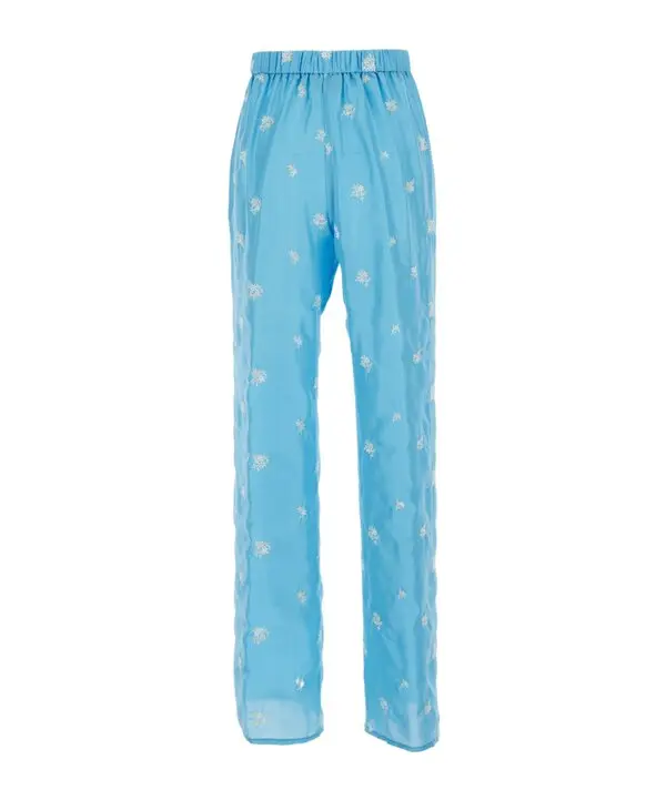 FORTE_FORTE Embroidered High-waisted Flared Trousers - Blue