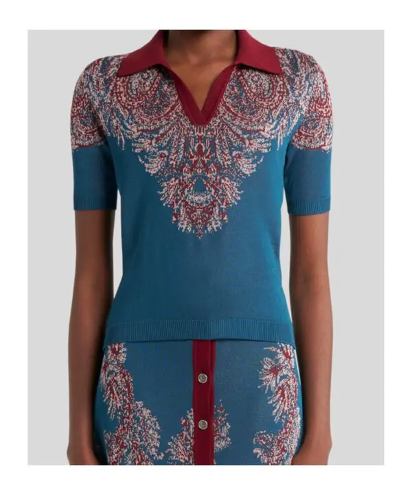 Etro Pattern-jacquard Knitted Polo Shirt - Light Blue