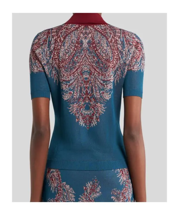 Etro Pattern-jacquard Knitted Polo Shirt - Light Blue