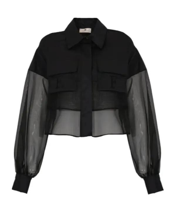 Elisabetta Franchi Cropped Shirt With Crochet Embroidery
