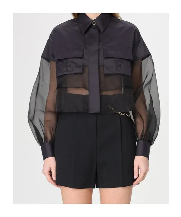 Elisabetta Franchi Cropped Shirt With Crochet Embroidery