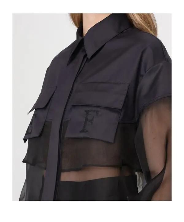 Elisabetta Franchi Cropped Shirt With Crochet Embroidery