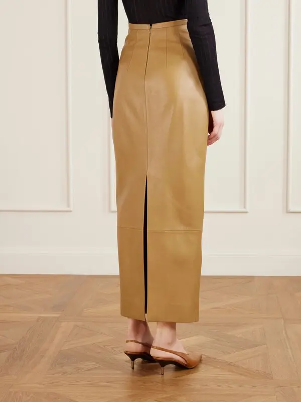 Khaite Winton Patchwork Leather Midi Skirt - Nude