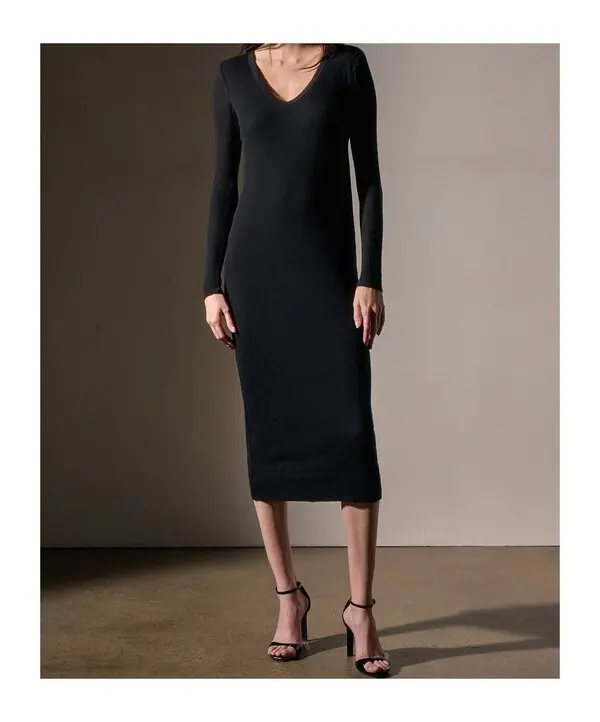 JAMES PERSE Ribbed V-neck Midi Dress - Black
