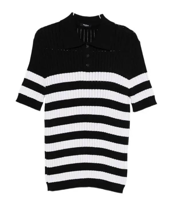 Balmain Stripe Patterned Short-sleeve Knit Polo Shirt
