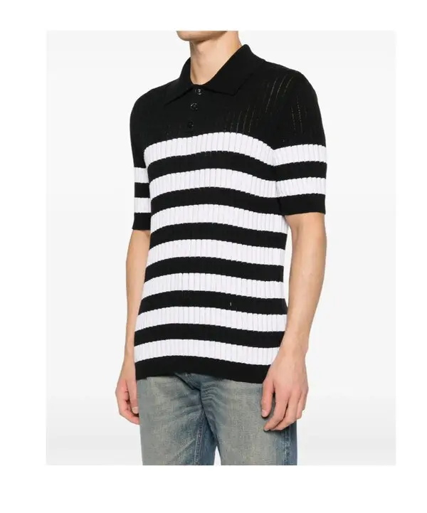 Balmain Stripe Patterned Short-sleeve Knit Polo Shirt