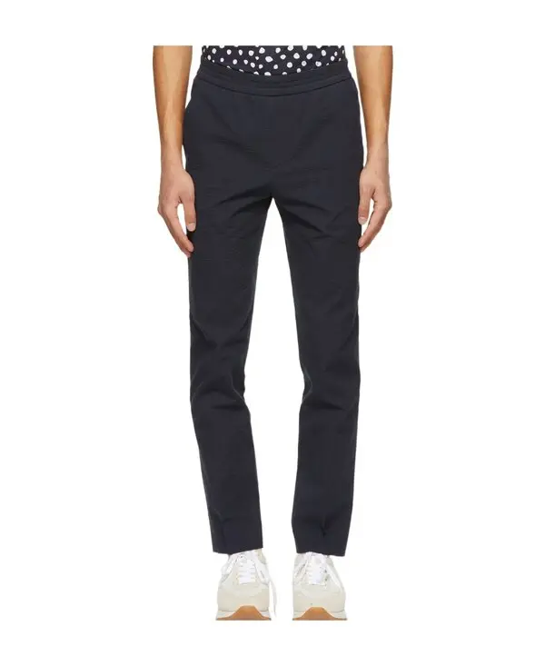 Harmony Elasticated Waistband Slim-fit Textured Trousers - Black