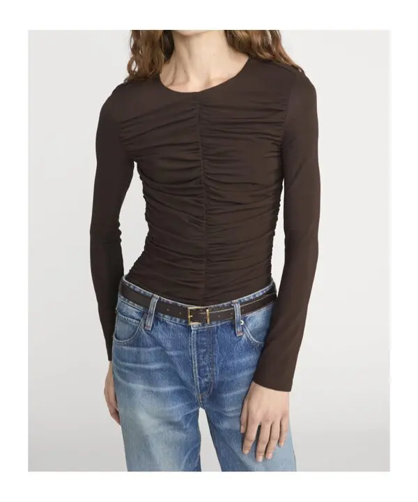 FRAME Long-sleeved Ruched Crewneck Top
