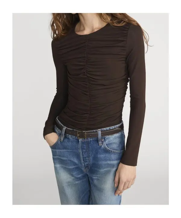 FRAME Long-sleeved Ruched Crewneck Top