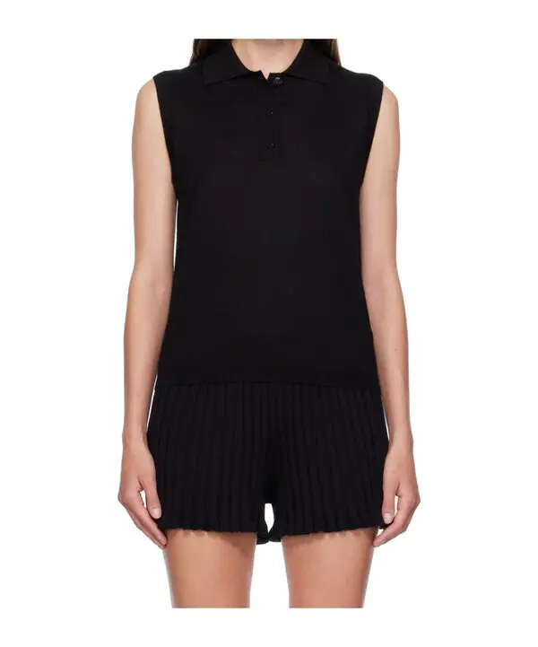 LISA YANG Cashmere Jersey Sleeveless Polo - Black
