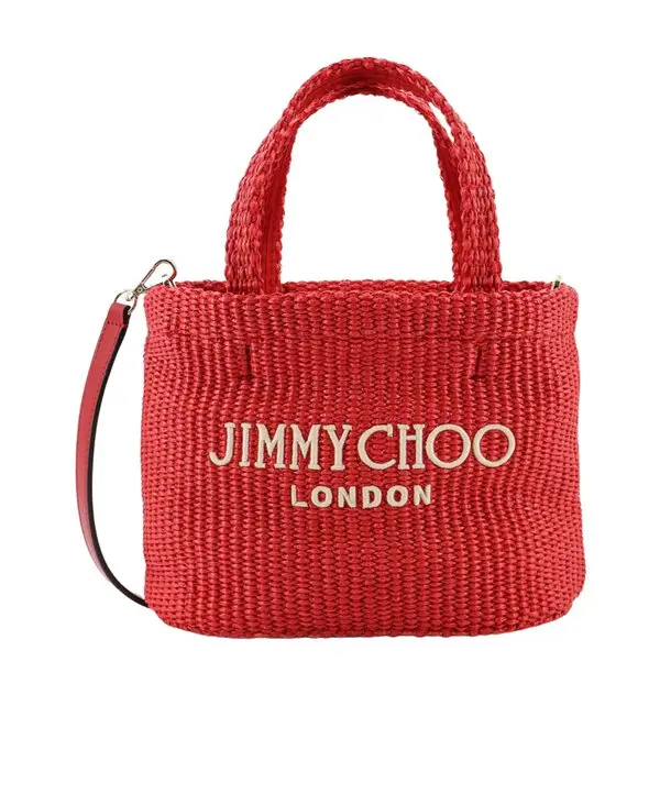 JIMMY CHOO Logo Embroidered Top Handle Bag - Red