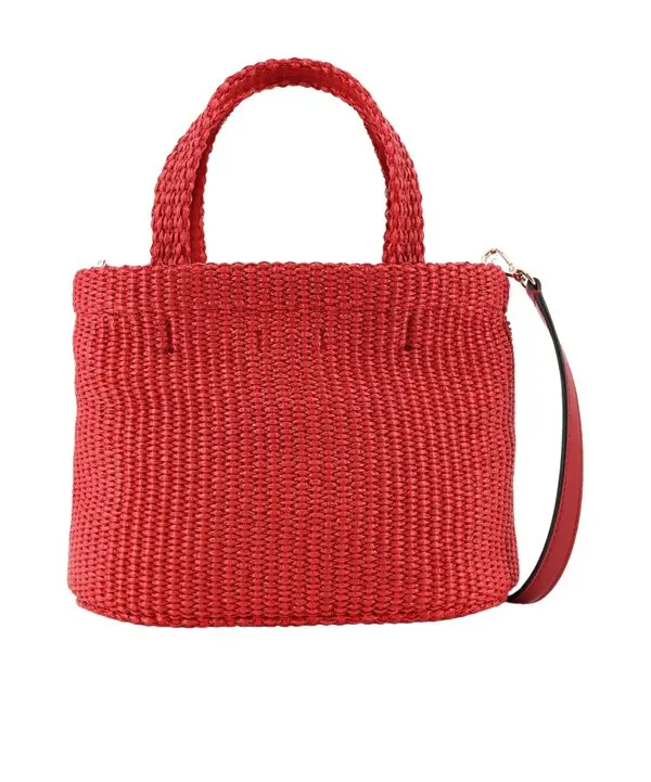 JIMMY CHOO Logo Embroidered Woven Top Handle Bag - Red