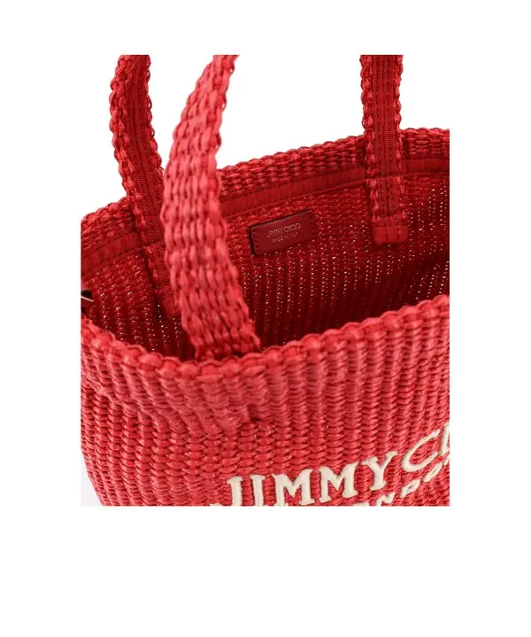 JIMMY CHOO Logo Embroidered Woven Top Handle Bag - Red