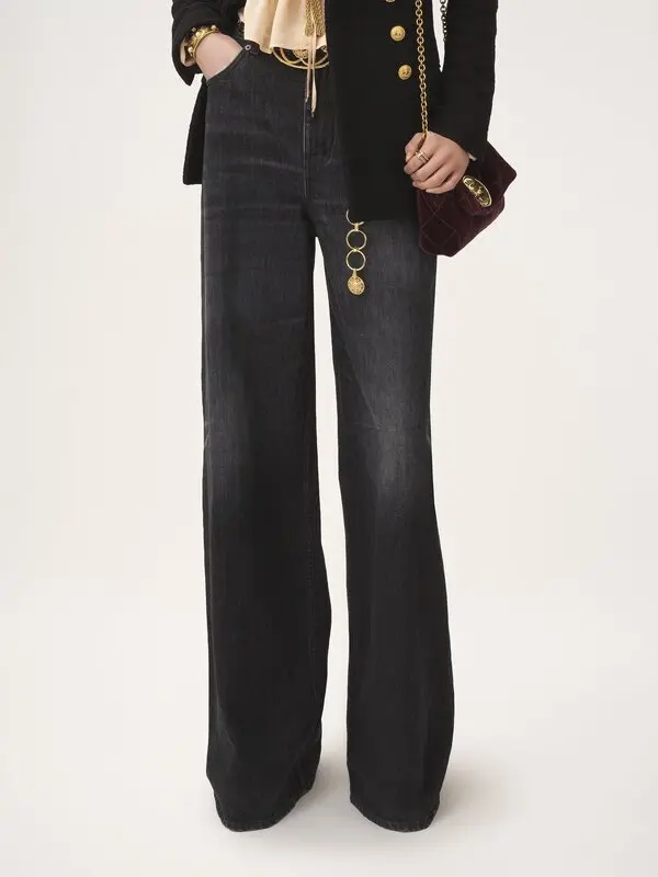 Chloé Logo Patch Wide-leg Jeans - Agate Black