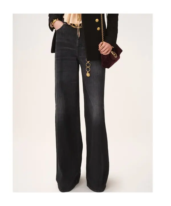 Chloé Logo Patch Wide-leg Jeans - Agate Black
