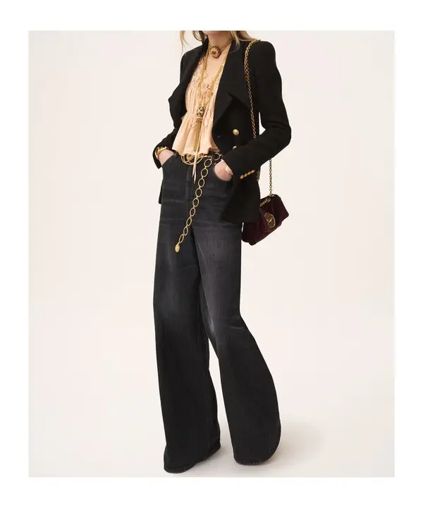 Chloé Logo Patch Wide-leg Jeans - Agate Black