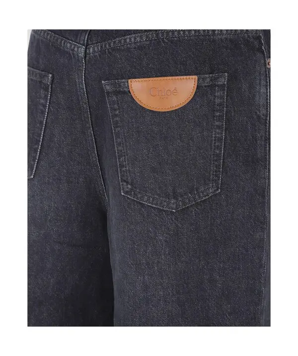 Chloé Logo Patch Wide-leg Jeans - Agate Black