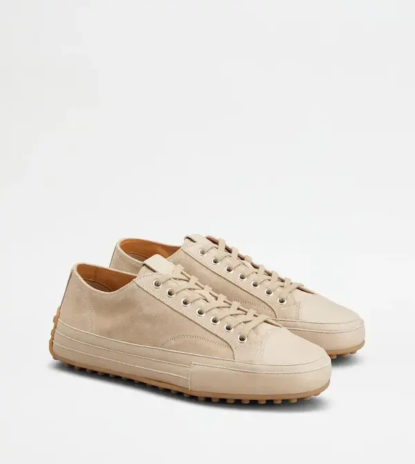 TOD'S Suede Calfskin Lace-up Sneakers - Beige