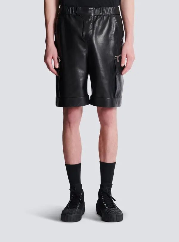 Balmain Leather Cargo Bermuda Shorts
