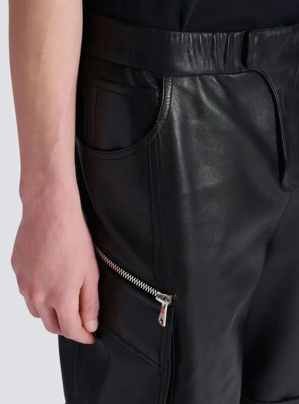 Balmain Leather Cargo Bermuda Shorts