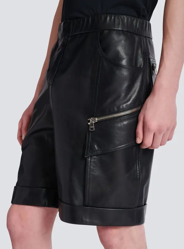 Balmain Leather Cargo Bermuda Shorts